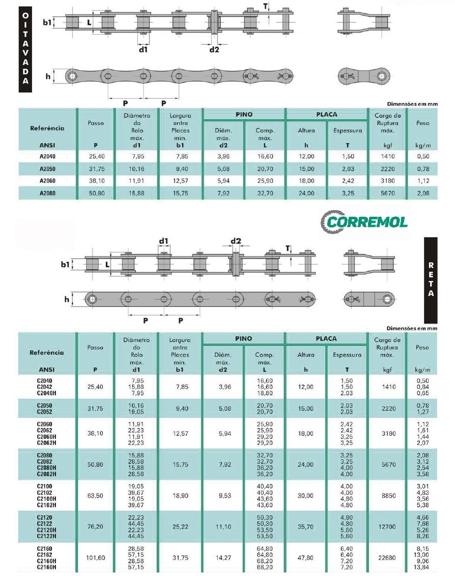 Caixa de Corrente Passo Longo C2060H TWE - 5 Metros - Corremol